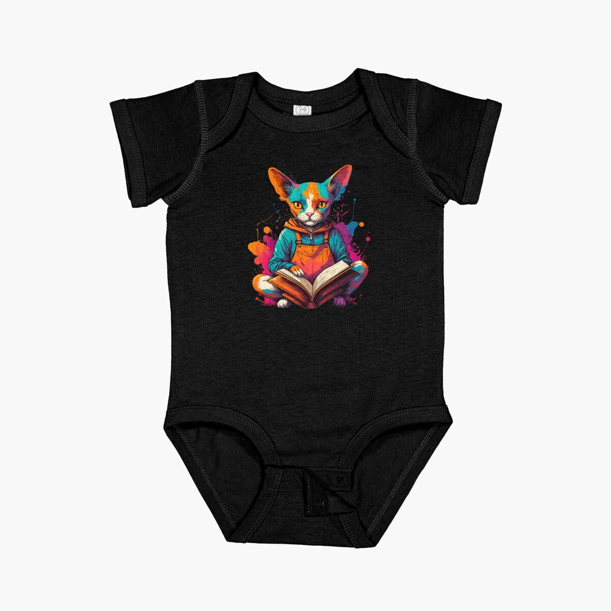Luvly Calico Cat Reading Books Short Sleeve Baby One-Piece, New Born ...