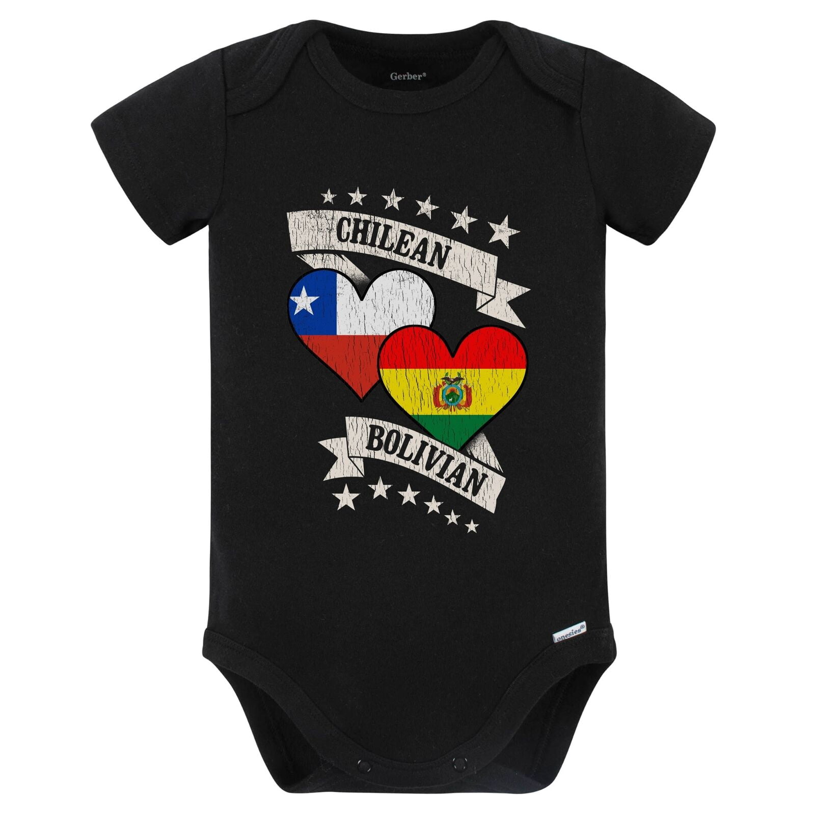 Luvly Chilean Bolivian Heart Flags Chile Bolivia Baby Bodysuit (Black ...
