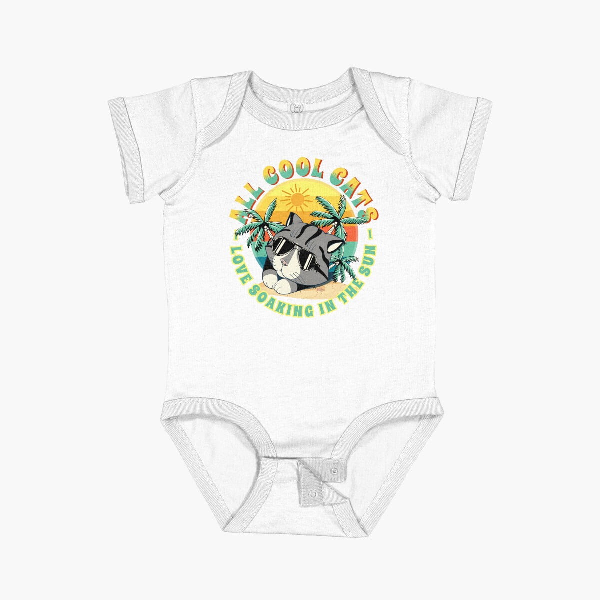 Luvly Cool Cat Summer At The Beach Gift Short Sleeve Baby One-Piece ...