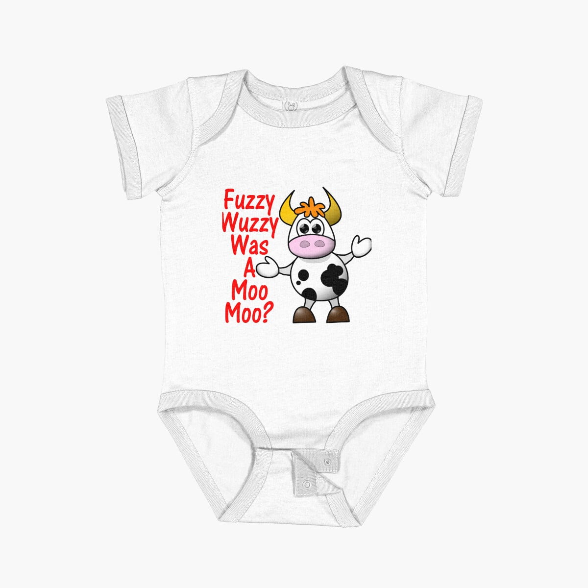 Luvly Cute Cow- Fuzzy Wuzzy Was A Moo Moo? Short Sleeve Baby One-Piece ...