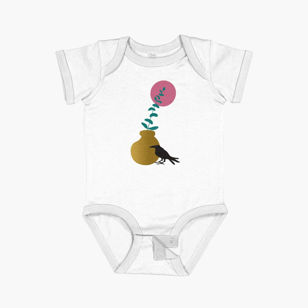 Luvly Cute Crow And Brown Pot With Eucalyptus Short Sleeve Baby One ...