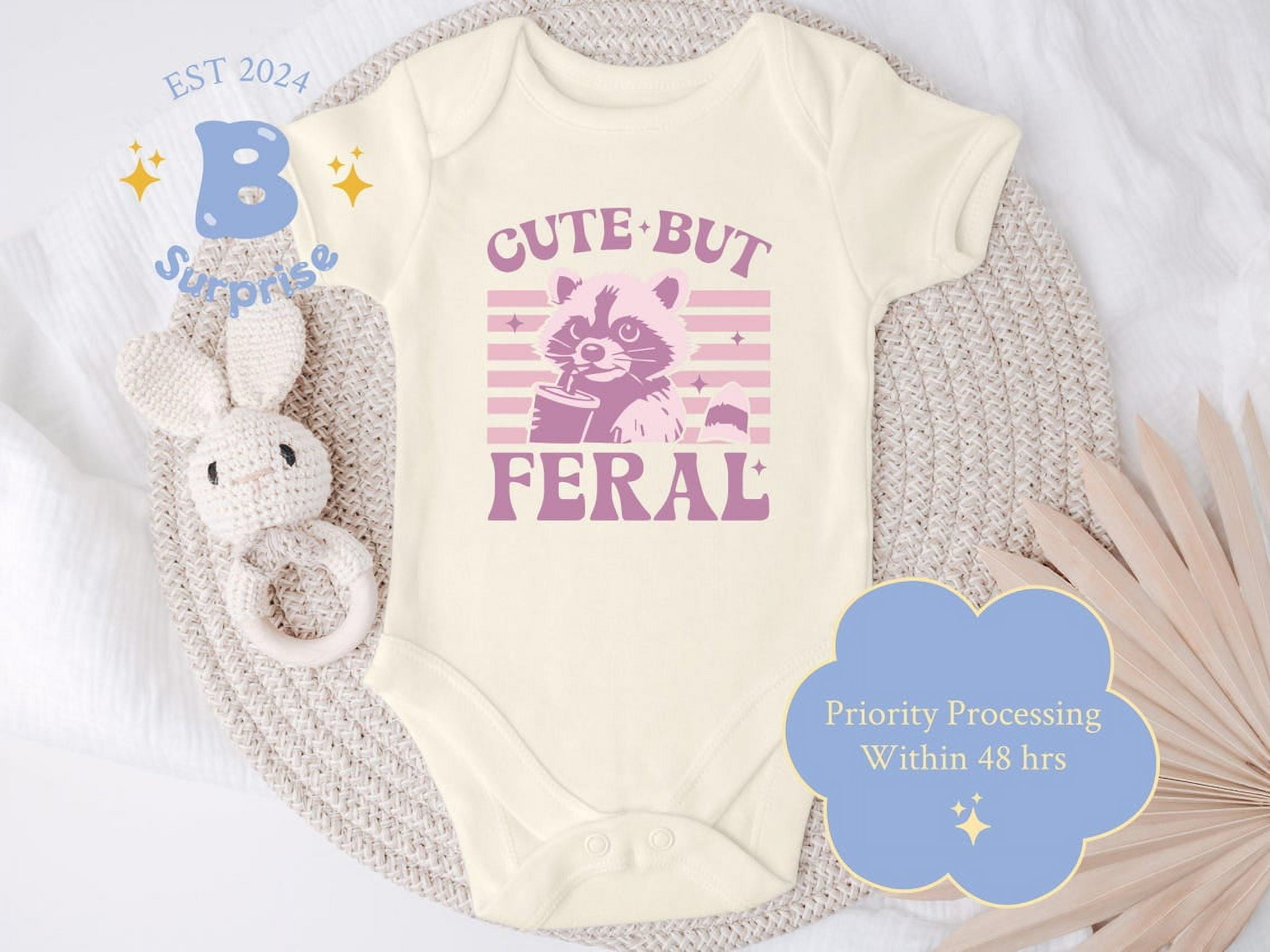Luvly Cute But Feral | Funny Natural Baby Bodysuit | Woodland Animal ...