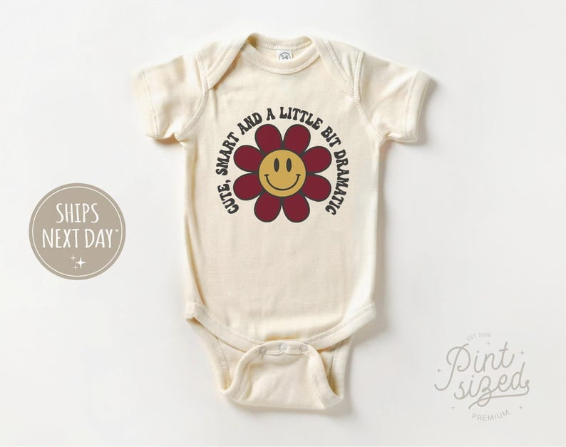 Luvly Cute, Smart, And Dramatic Baby - Retro Smiley Face Bodysuit ...