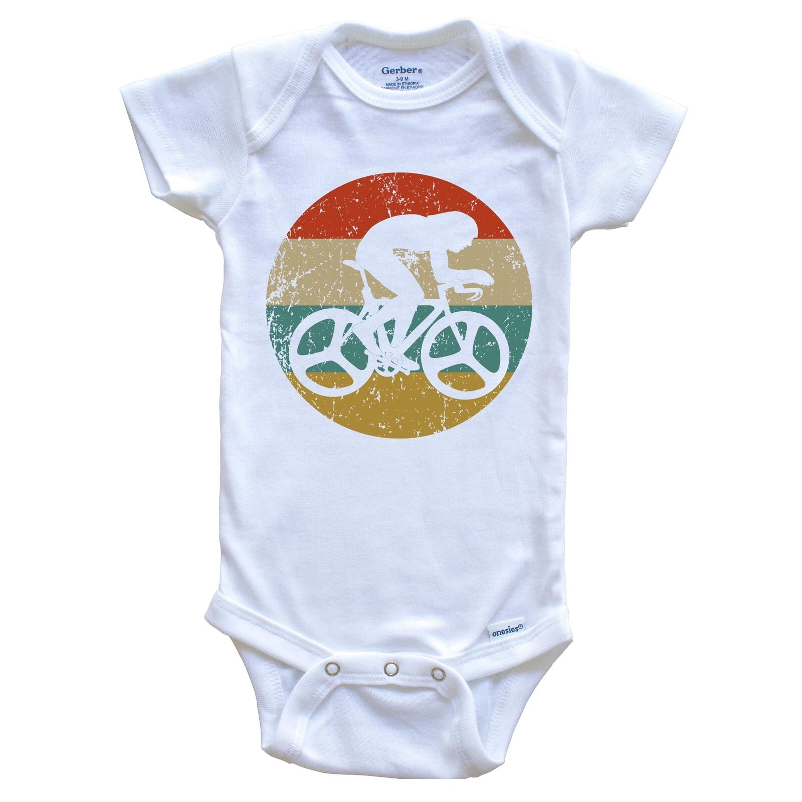 Luvly Cycling Vintage Retro Cyclist Circle Icon One Piece Baby Bodysuit ...