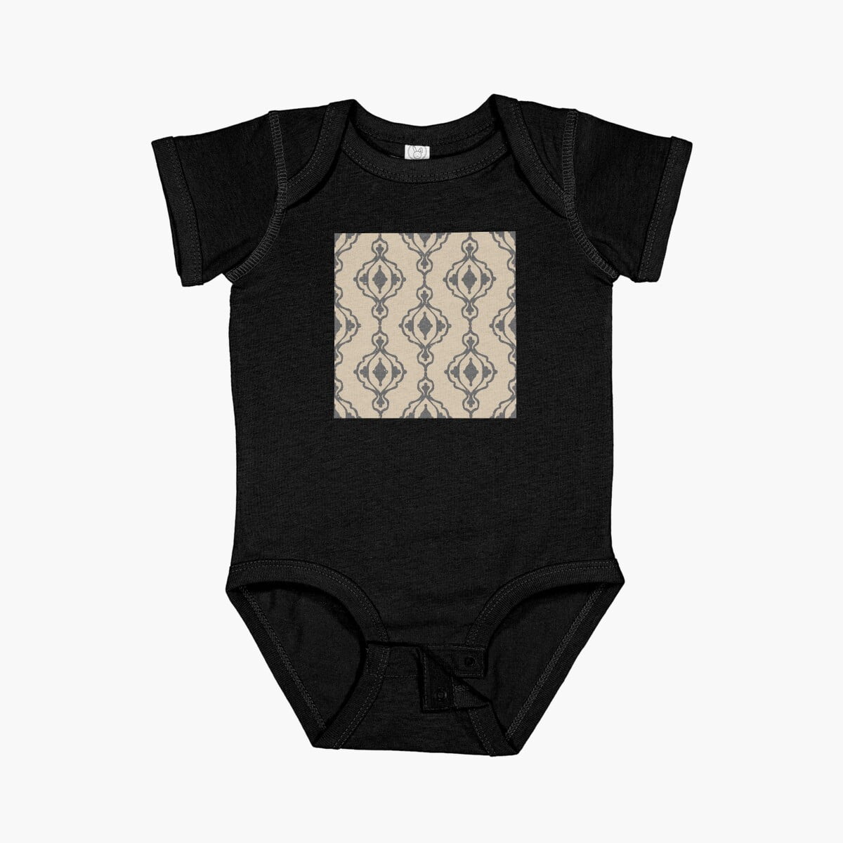 Luvly Dacha Arabesque Pattern - Dove + Slate Short Sleeve Baby One ...