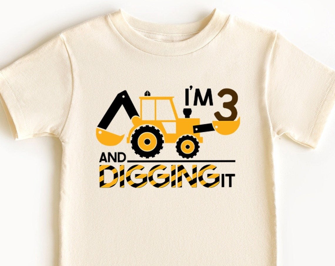 Luvly Excavator Birthday Shirt, Boys Construction Birthday Shirt, I'M Three And Digging It, 3Rd ...