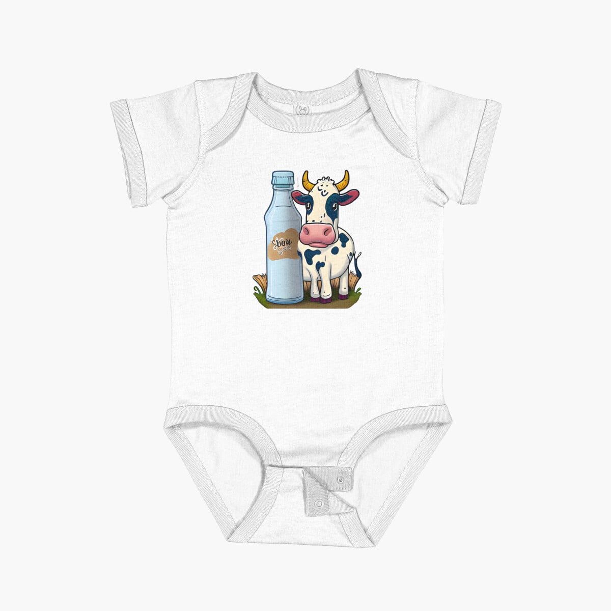 Luvly Farm Cartoon Milk Cow Bou Short Sleeve Baby One-Piece, New Born ...