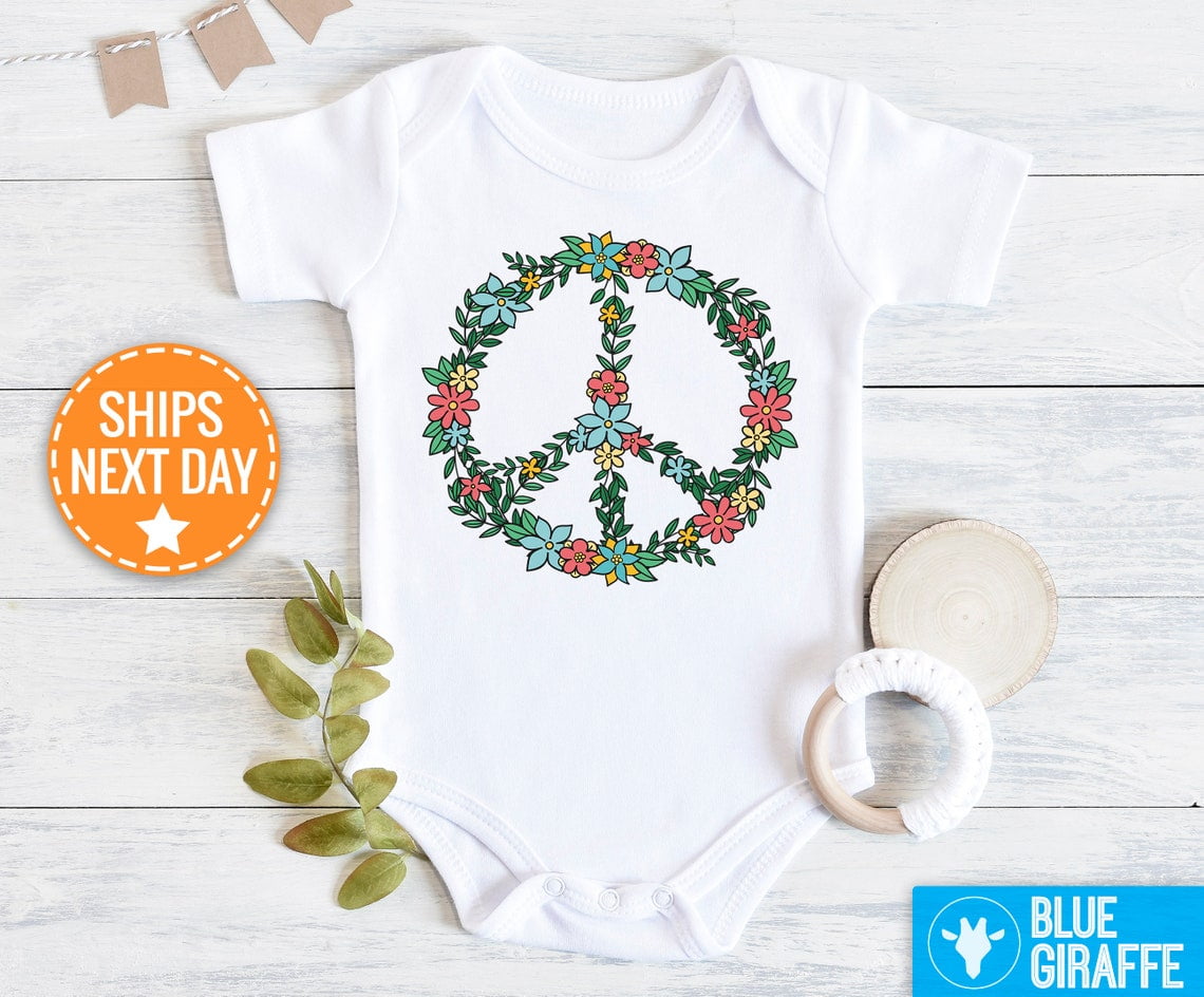 Luvly Floral Peace Sign, Boho Baby Clothes, Peace Sign Baby, Hippie ...