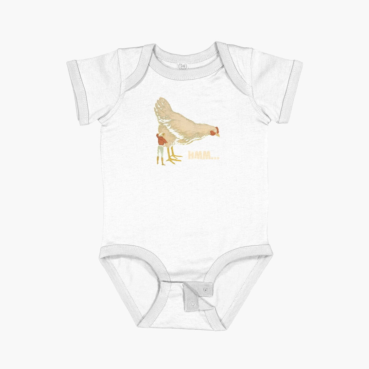 Luvly Funny Giant Rooster And Owner Saying Hmm Short Sleeve Baby One ...