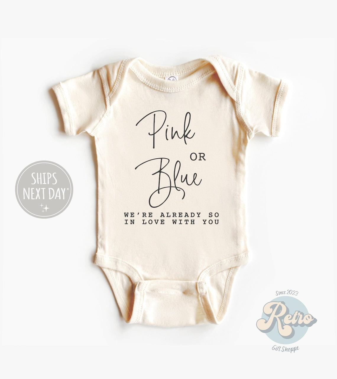 Luvly Gender Reveal Pink Or Blue We'Re Already In Love With You Baby Announcement Bodysuit Baby ...