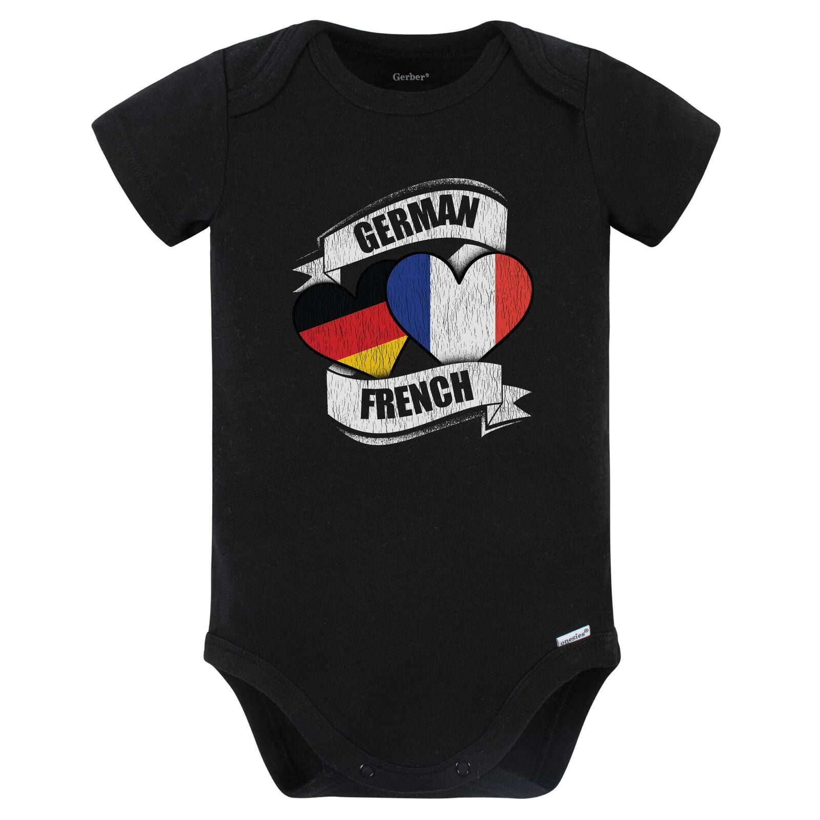 Luvly German French Hearts Germany France Flags Baby Bodysuit (Black ...