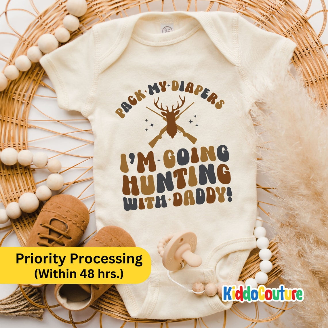 Luvly I'M Going Hunting With Daddy, Pack My Diapers Baby Bodysuit, Retro Hunting With Dad ...