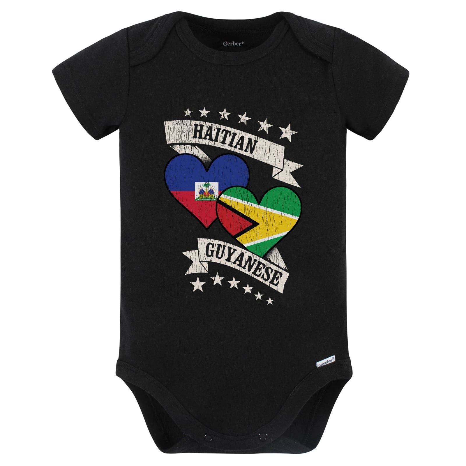 Luvly Haitian Guyanese Heart Flags Haiti Guyana Baby Bodysuit (Black ...