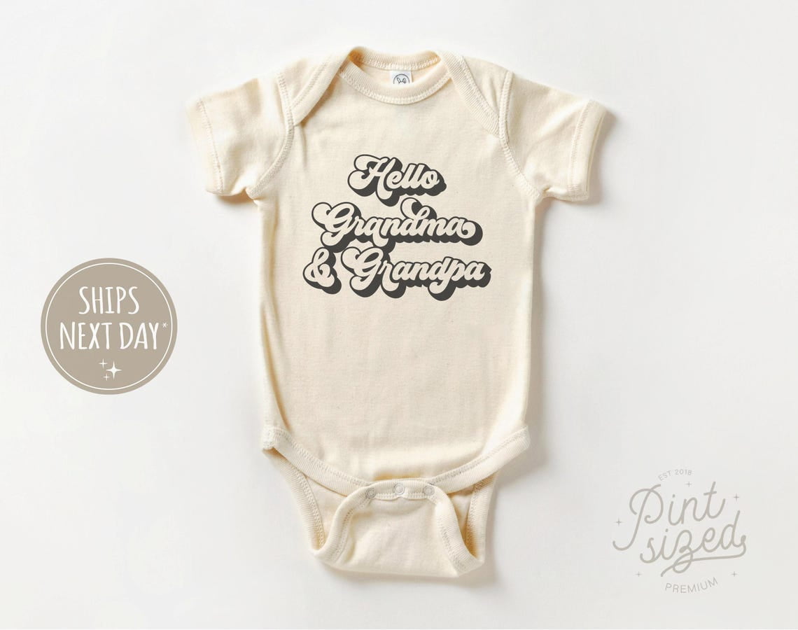 Luvly Hello Grandma & Grandpa - Retro Announcement Bodysuit - Natural ...