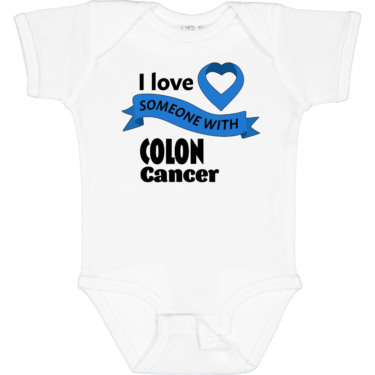 Luvly I Love Someone With Colon Cancer Blue Heart Ribbon Baby Bodysuit ...