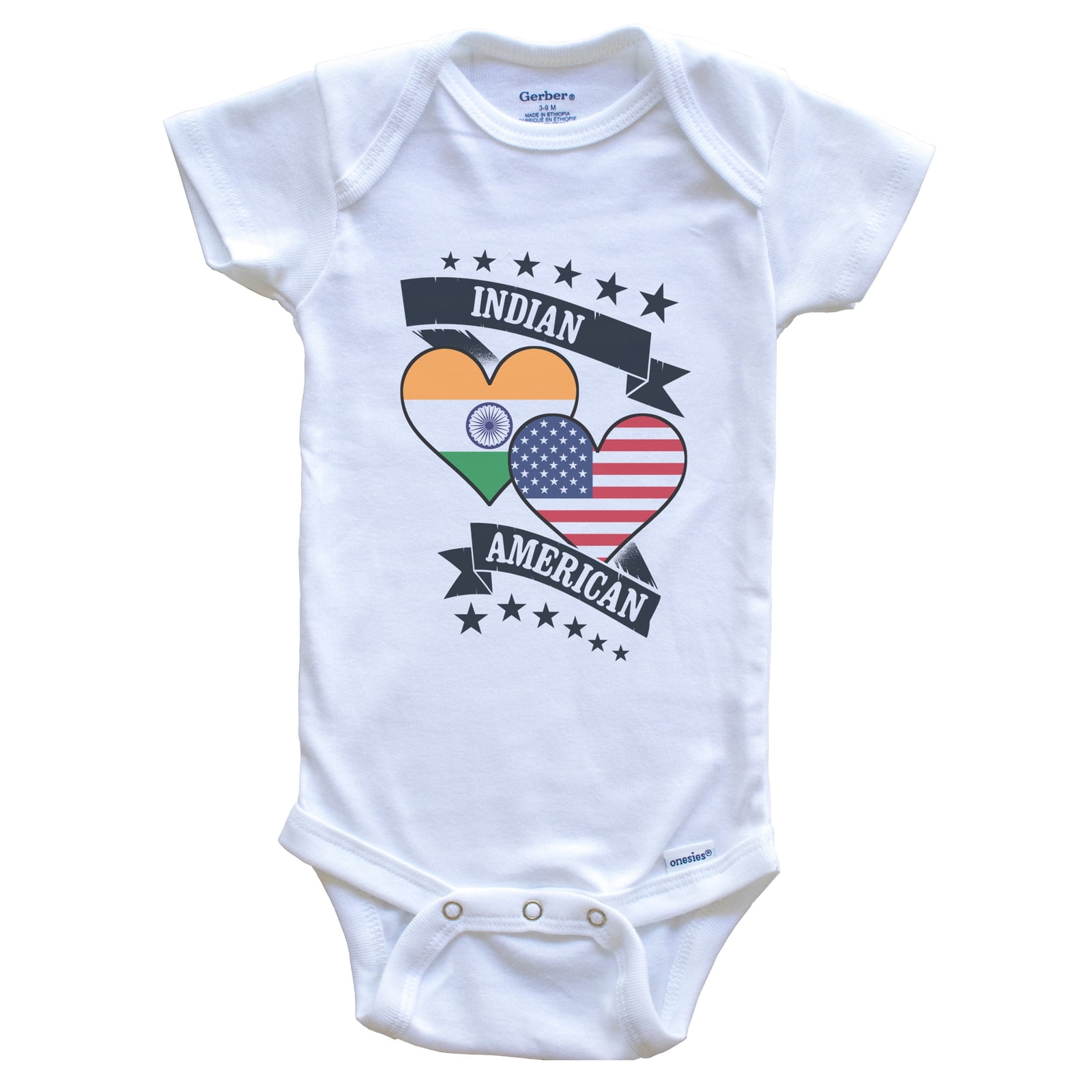 Luvly Indian American Heart Flags India America Baby Bodysuit, New Born ...
