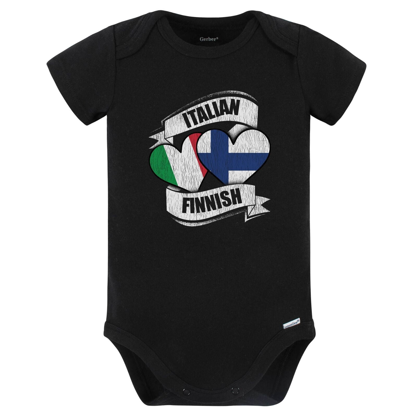 Luvly Italian Finnish Hearts Italy Finland Flags Baby Bodysuit (Black ...