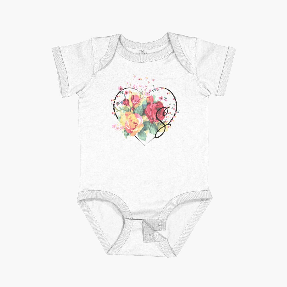Luvly Letter S Initial Monogram Name Floral Roses Heart Short Sleeve ...