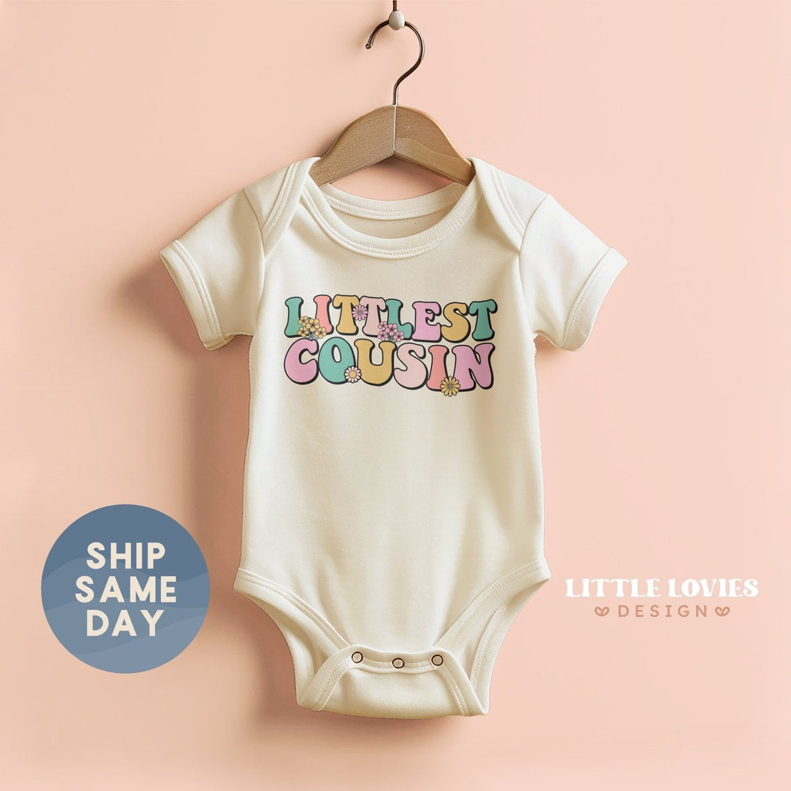 Luvly Littlest Cousin Floral Onesies® Brand, Cute Cousin Pregnancy Reveal Bodysuit, Cousins Gift ...