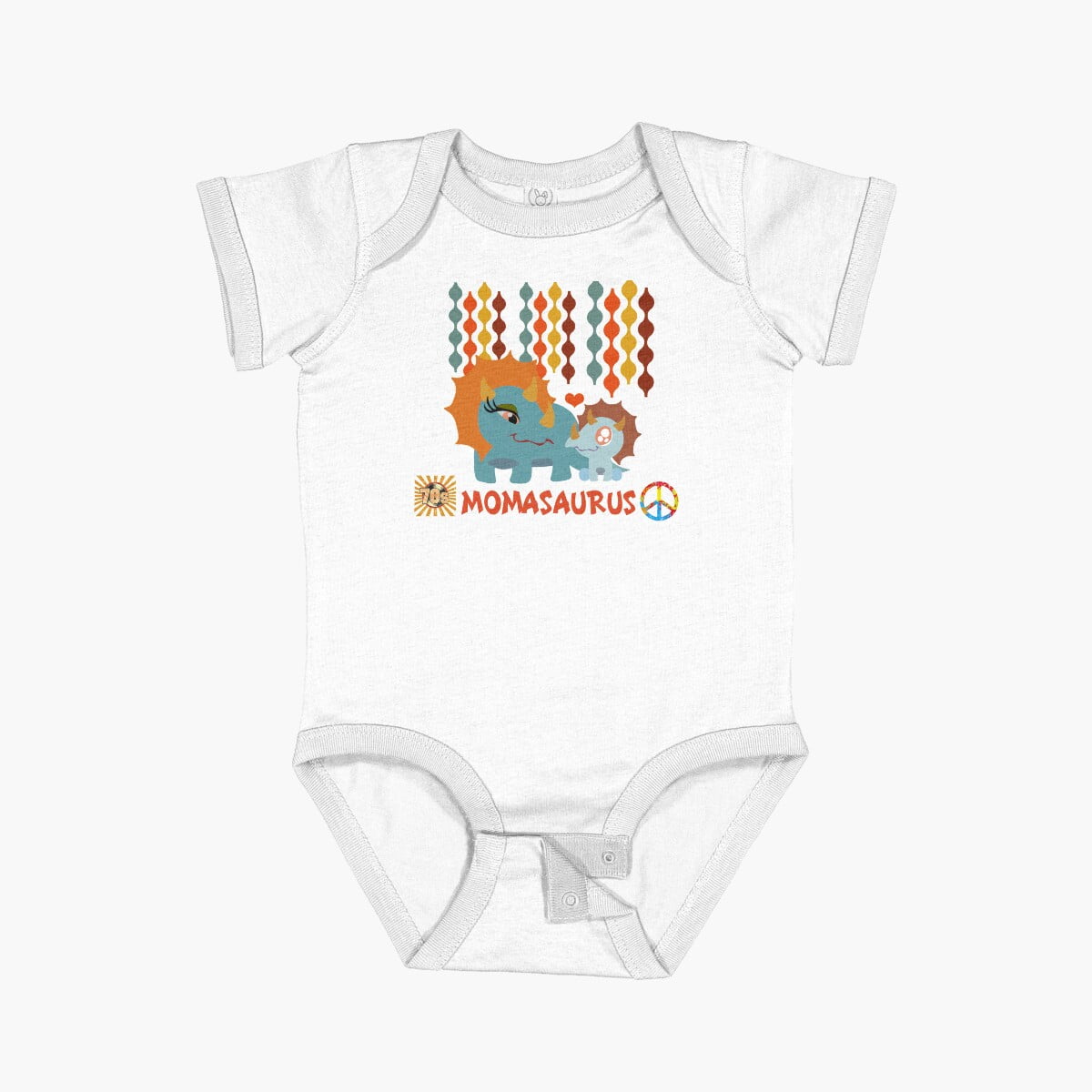 Luvly Momasaurus Triceratops 70S Peace Sign Short Sleeve Baby One-Piece ...