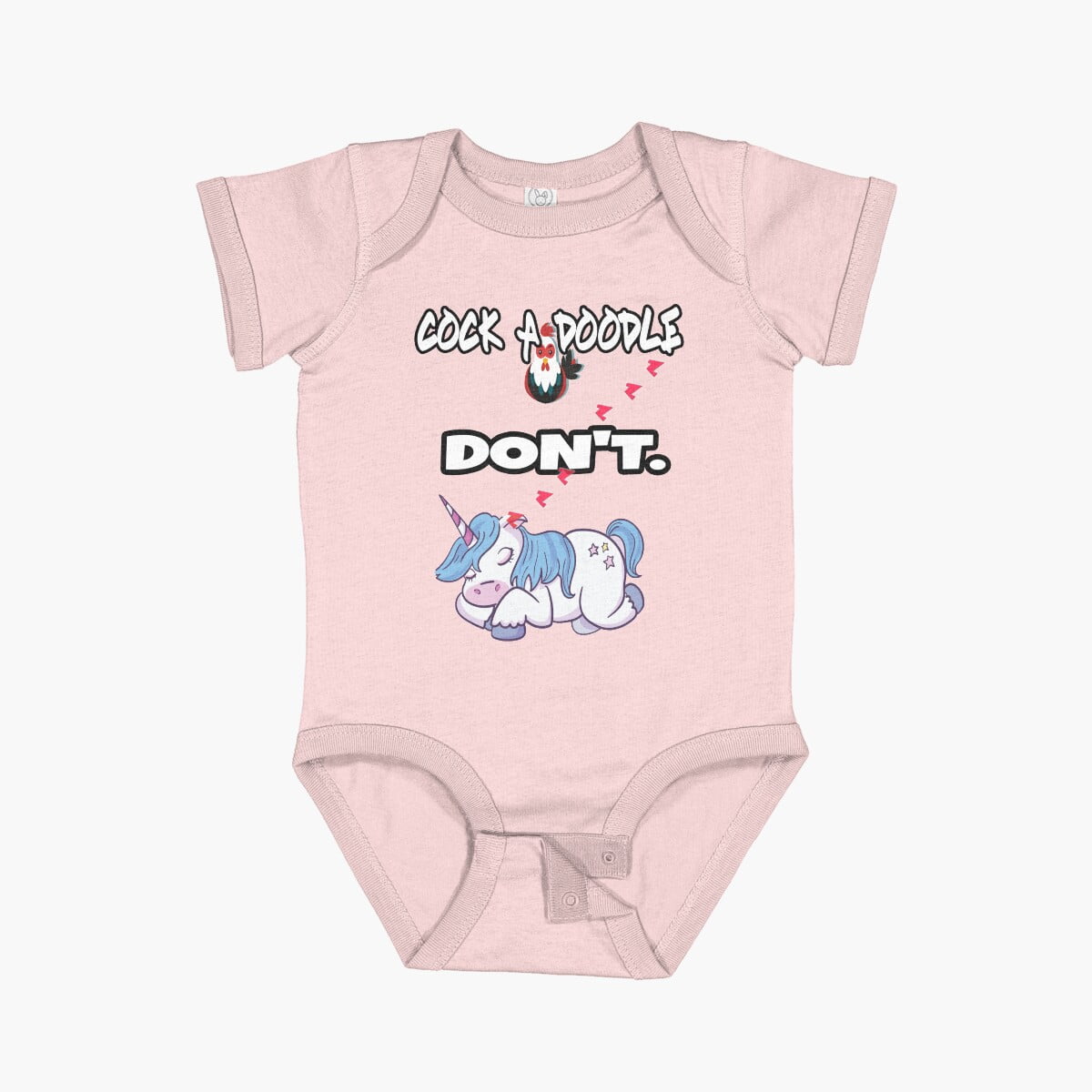 Luvly Napping Unicorn Funny Rooster Design Short Sleeve Baby One-Piece ...