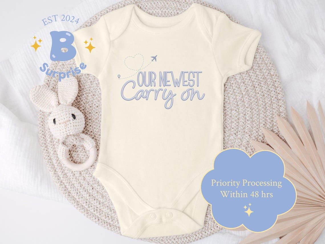 Luvly Our Newest Carry On | Baby Announcement Bodysuit | Airplane ...