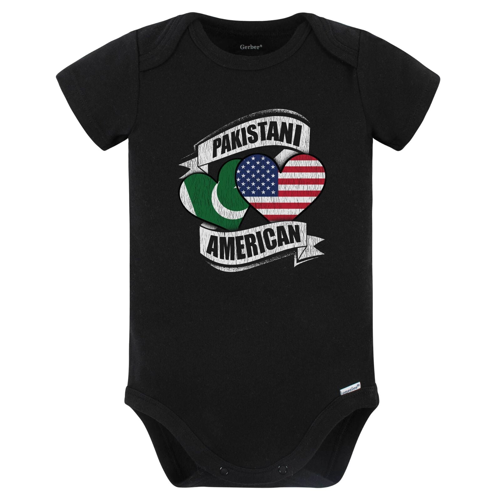 Luvly Pakistani American Hearts Usa Pakistan Flags Baby Bodysuit (Black ...