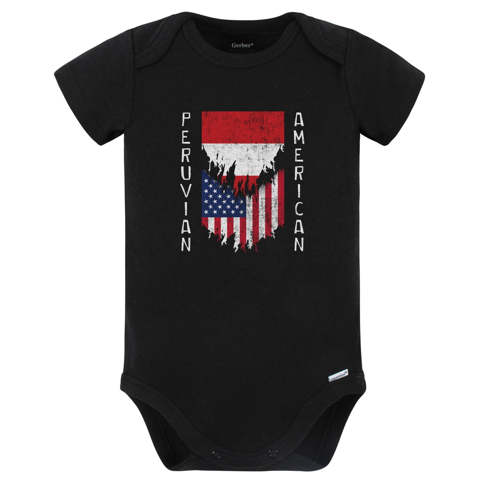 Luvly Peruvian American Flags Ripped Torn Peru Baby Bodysuit (Black ...