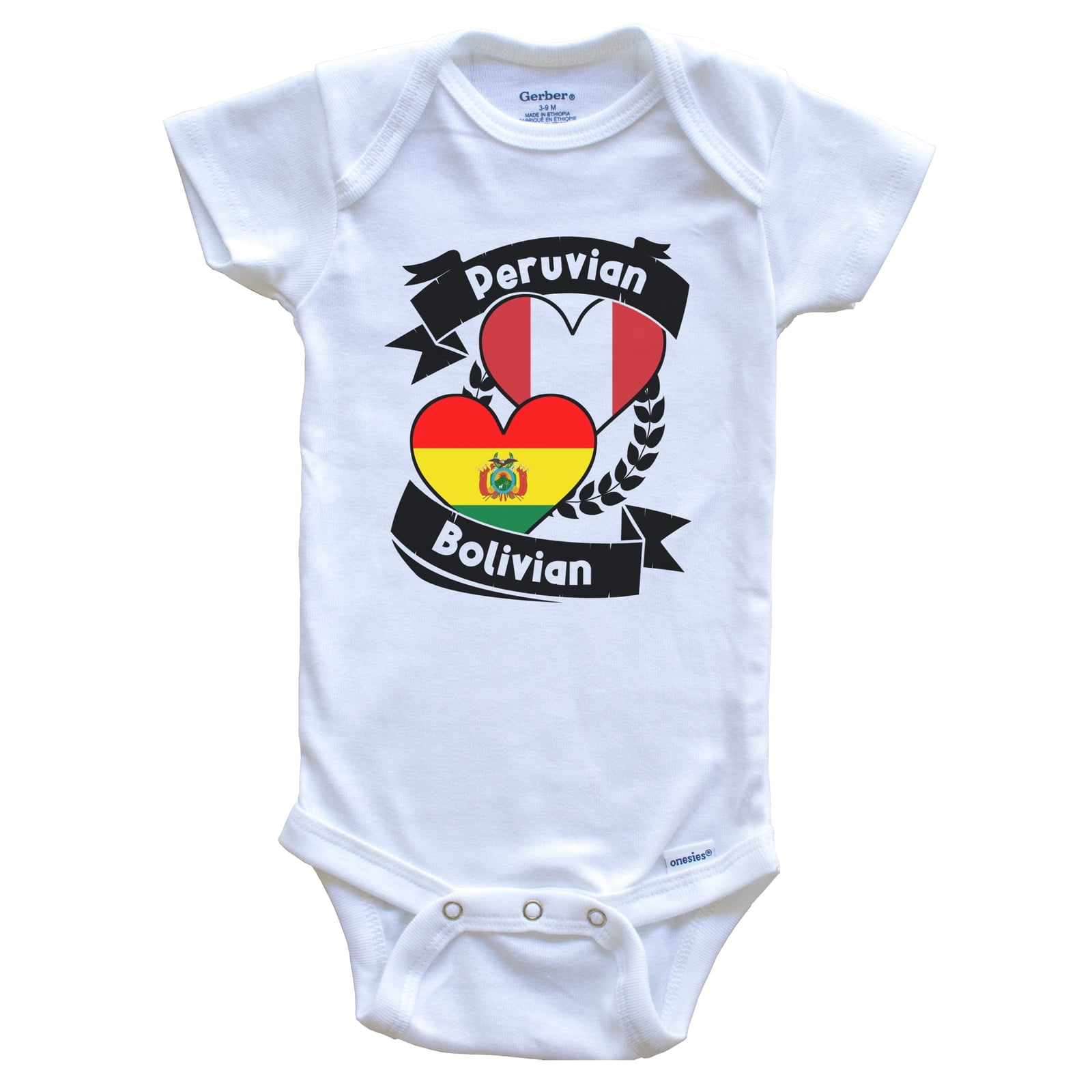 Luvly Peruvian Bolivian Heart Flags Peru Bolivia Baby Bodysuit, New ...