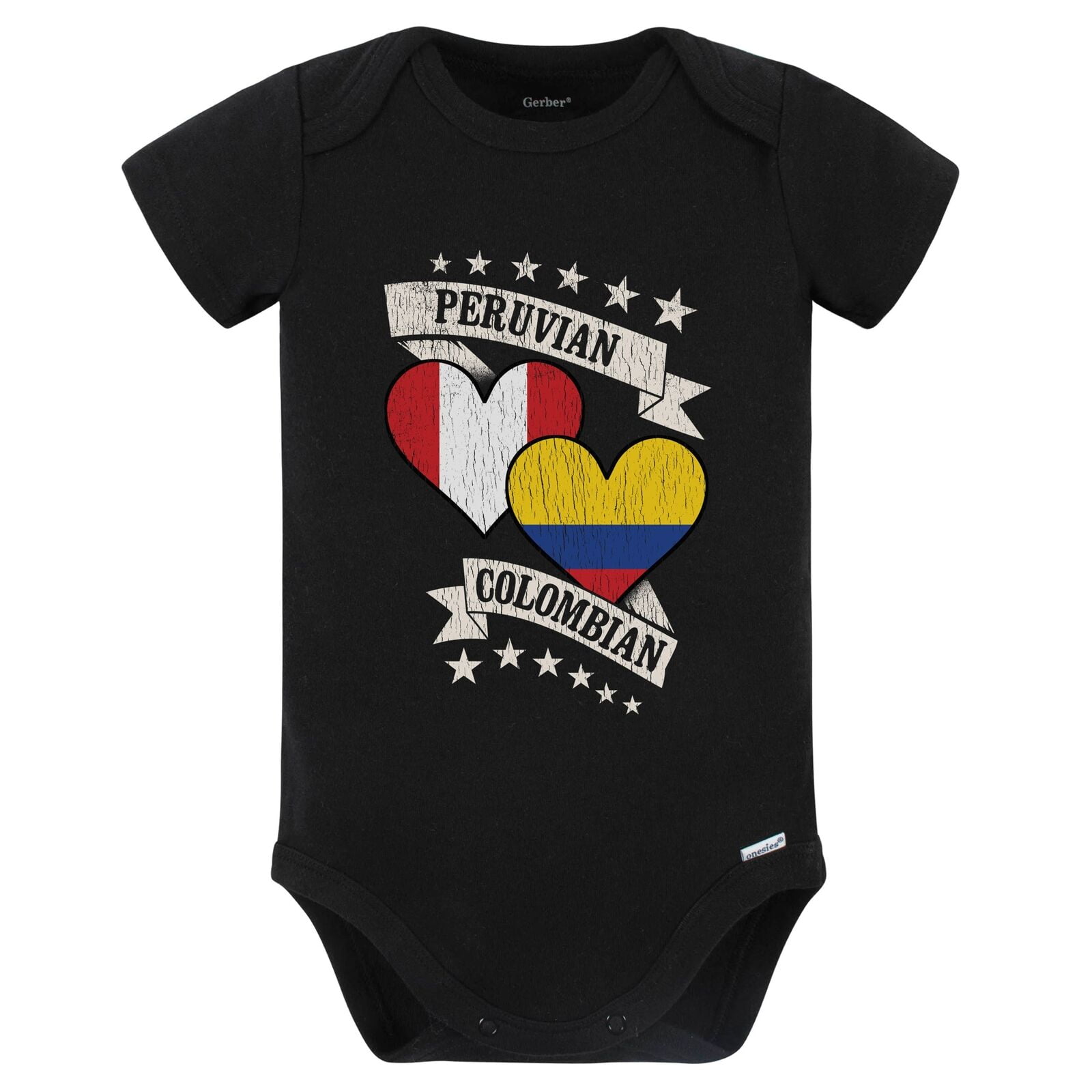 Luvly Peruvian Colombian Heart Flags Peru Colombia Baby Bodysuit (Black ...