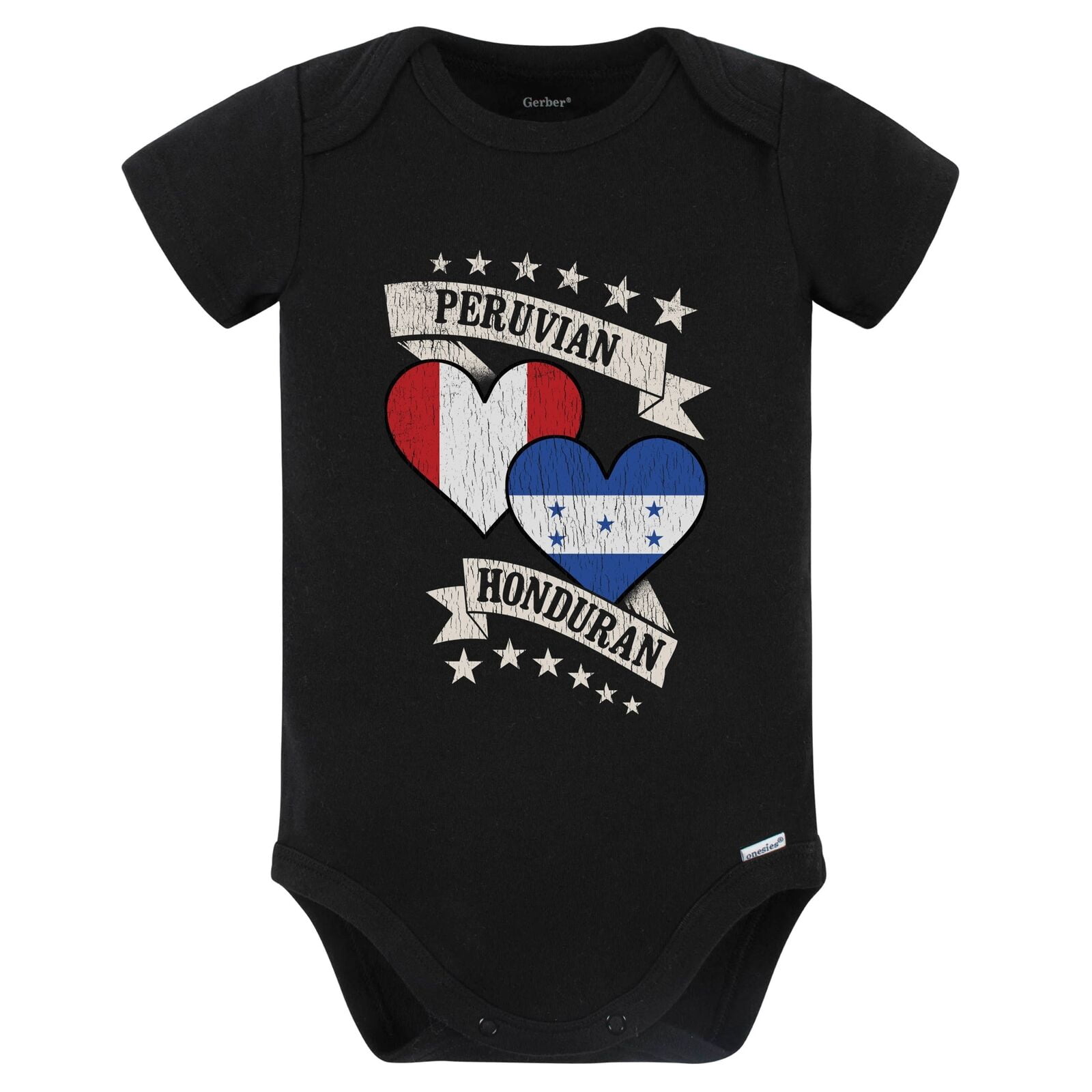 Luvly Peruvian Honduran Heart Flags Peru Honduras Baby Bodysuit (Black ...