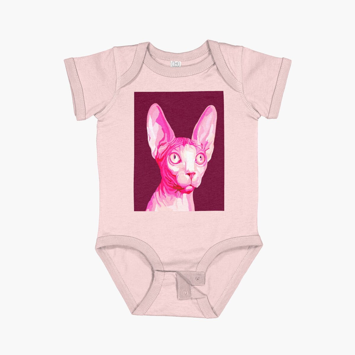 Luvly Pink Hairless Sphynx Cat Portrait Short Sleeve Baby One-Piece ...