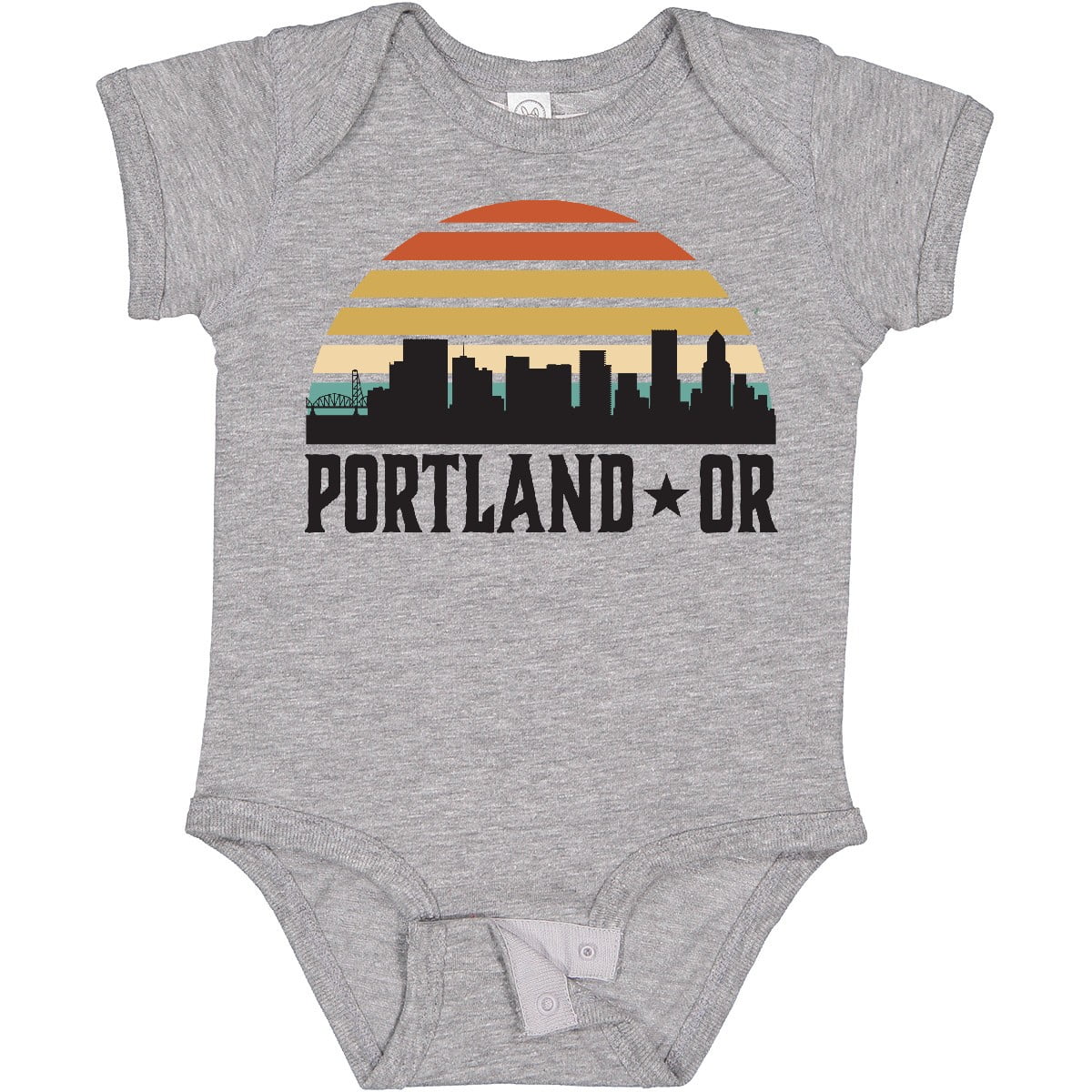 Luvly Portland Oregon Skyline Retro Sunset Baby Bodysuit Cities Sun ...