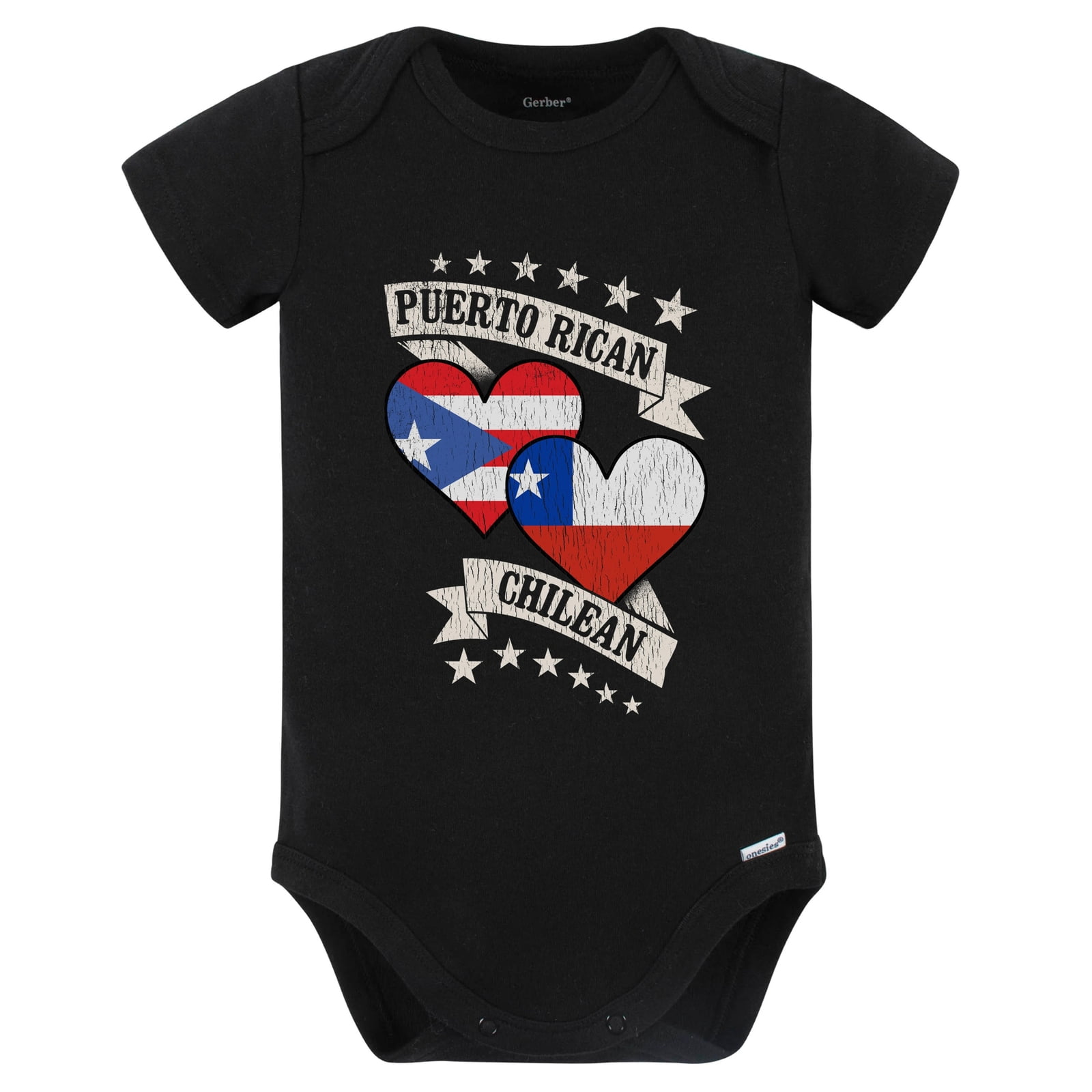 Luvly Puerto Rican Chilean Heart Flags Puerto Rico Chile Baby Bodysuit ...