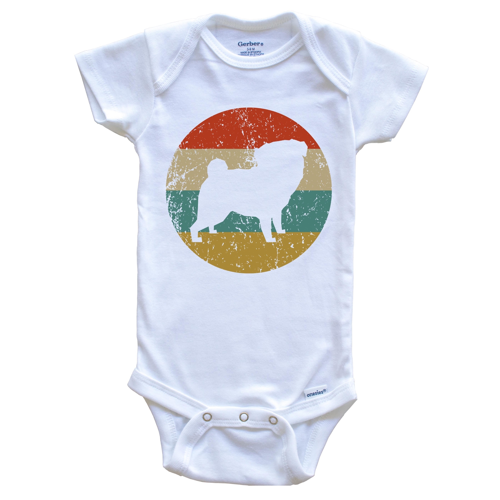 Luvly Pug Vintage Retro Pug Dog Circle Icon One Piece Baby Bodysuit ...