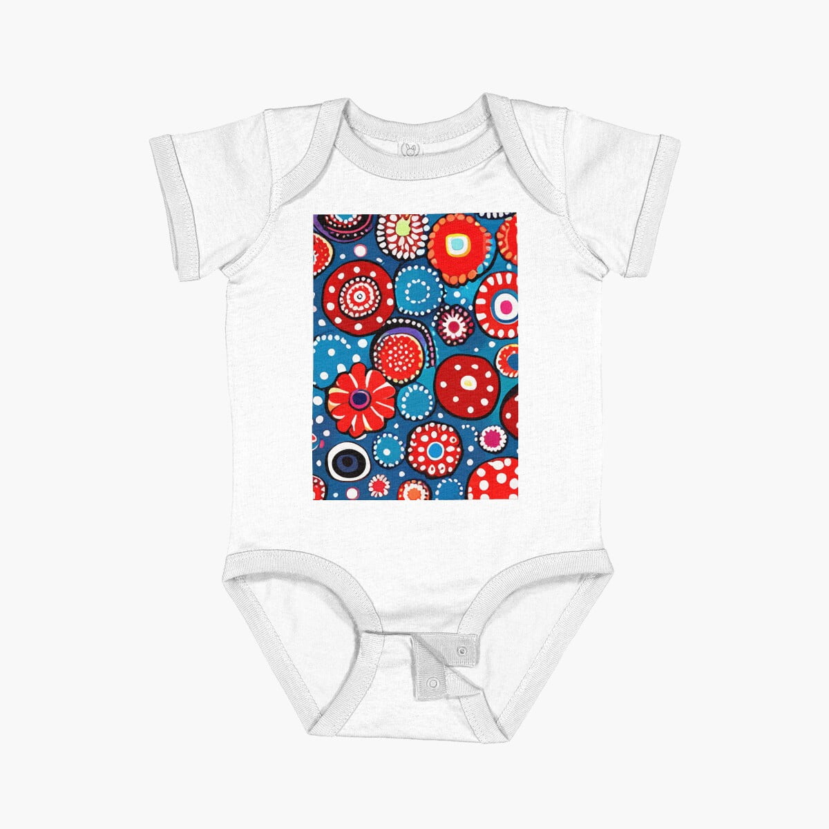 Luvly Red & Blue Polka Dot Groovy Floral Pattern Short Sleeve Baby One ...