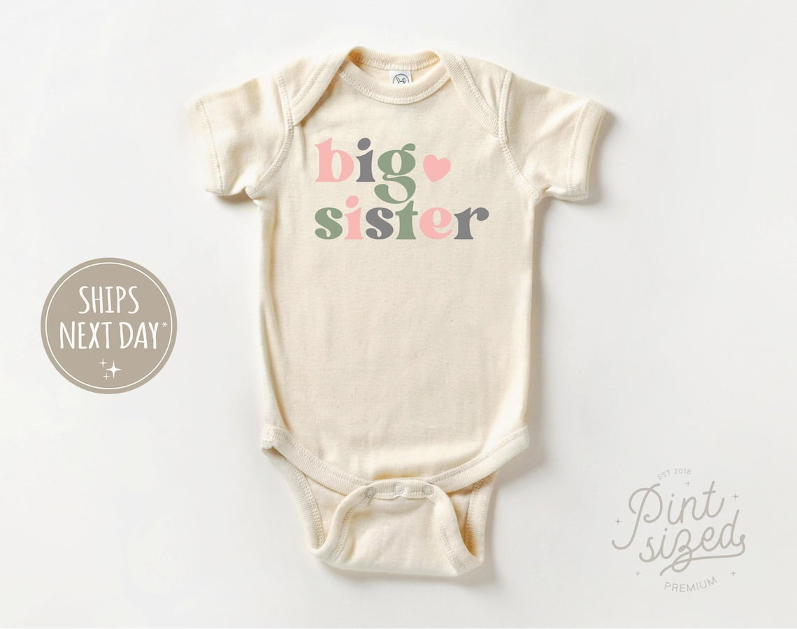 Luvly Retro Big Sister - Sibling Bodysuit - Natural Big Sister Baby ...