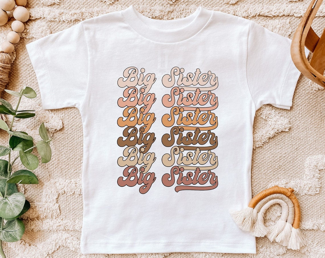 Luvly Retro Big Sister Toddler Shirt, Rainbow Big Sister Kids Shirt, Baby Announcement ...