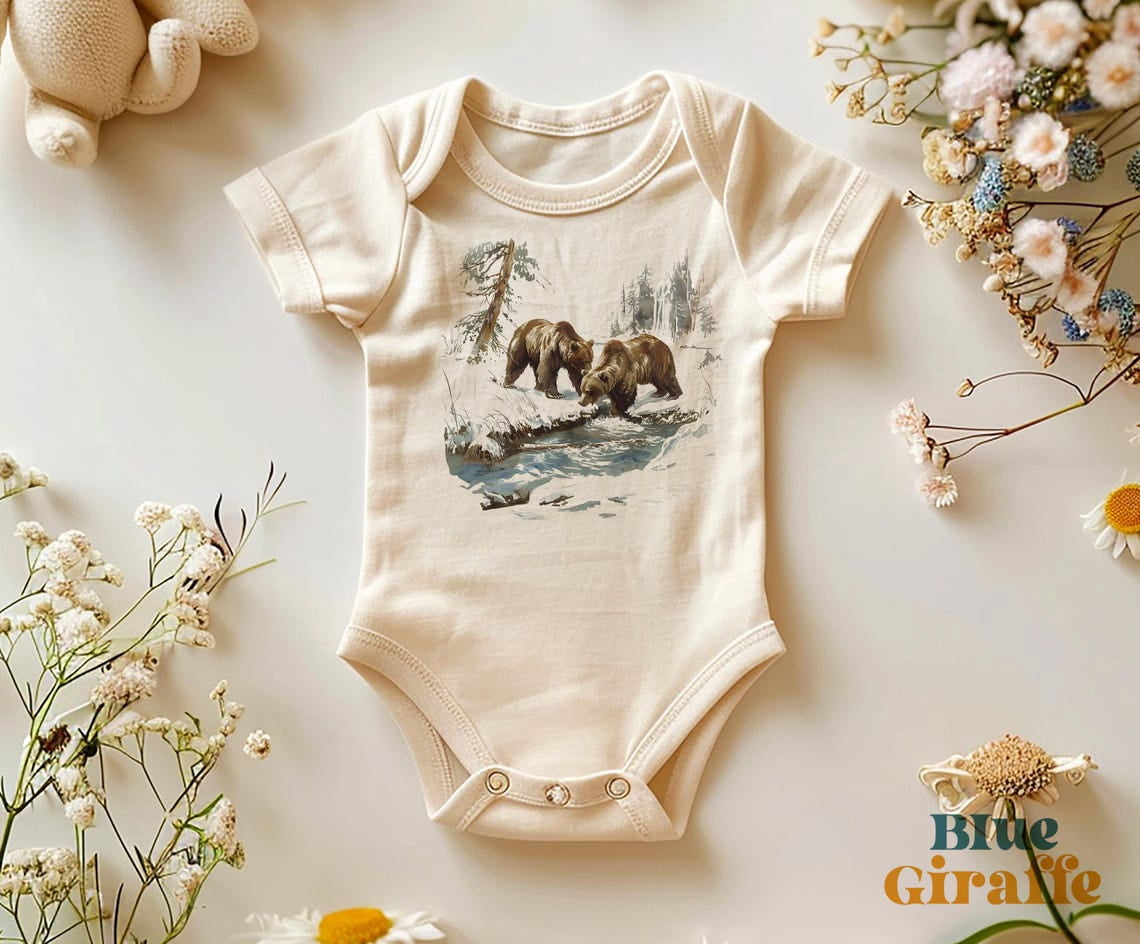 Luvly Retro Grizzly Bears Wilderness Scene Baby - Watercolor 90S Bears ...