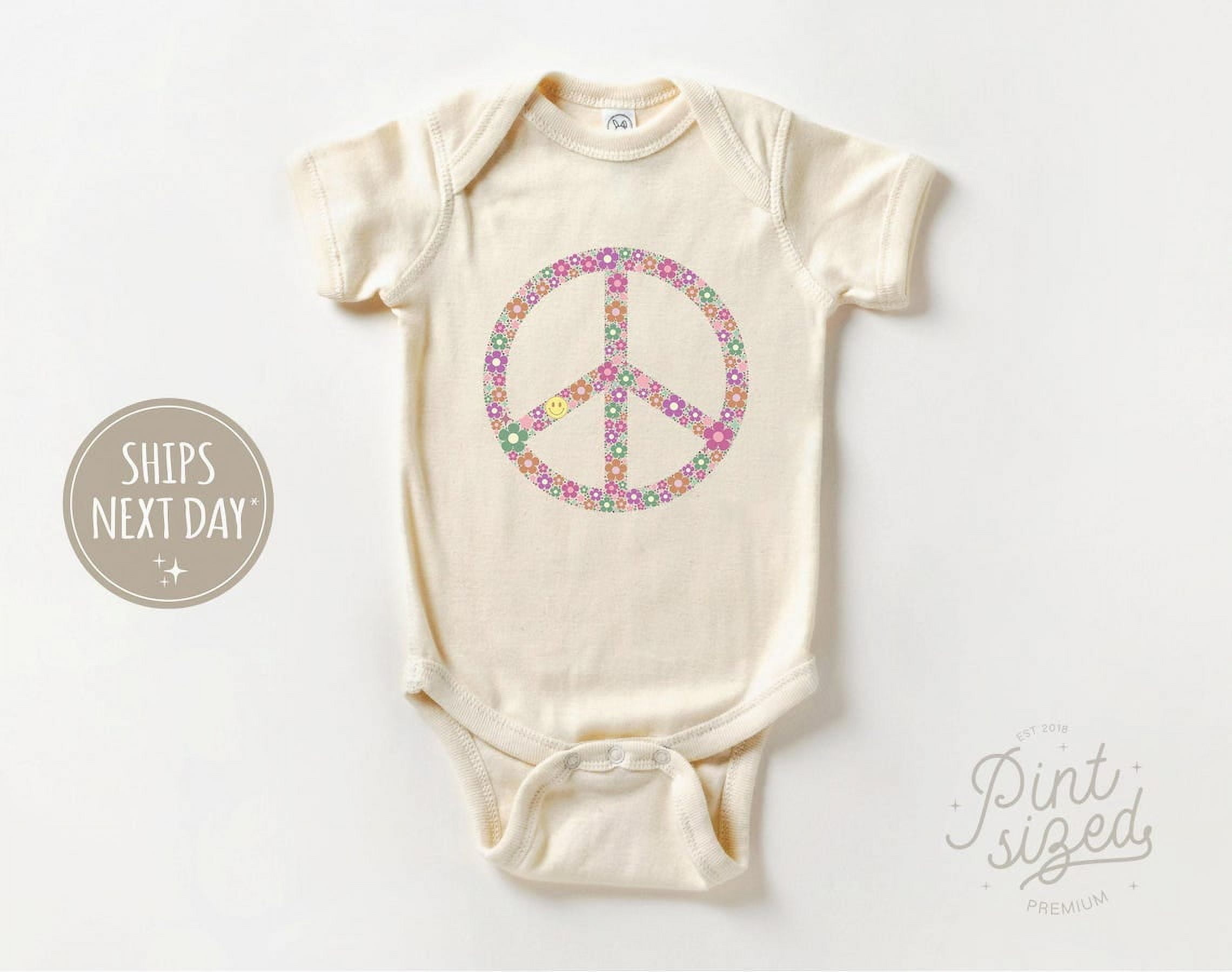 Luvly Retro Peace Sign - Floral Hippie Bodysuit - Summer Natural Baby ...