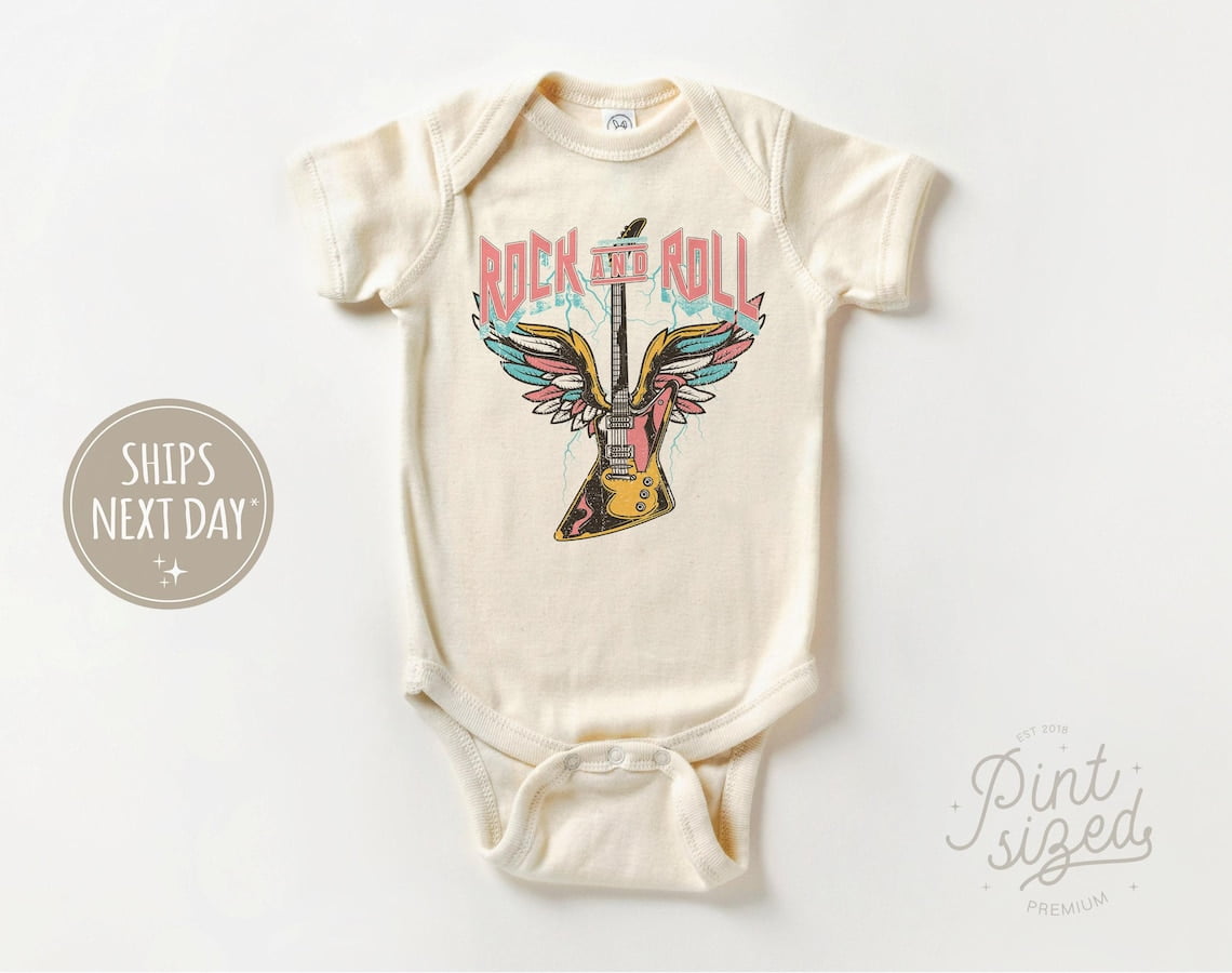Luvly Rock And Roll Baby - Funny Rockstar Baby Bodysuit - Retro Rocker ...