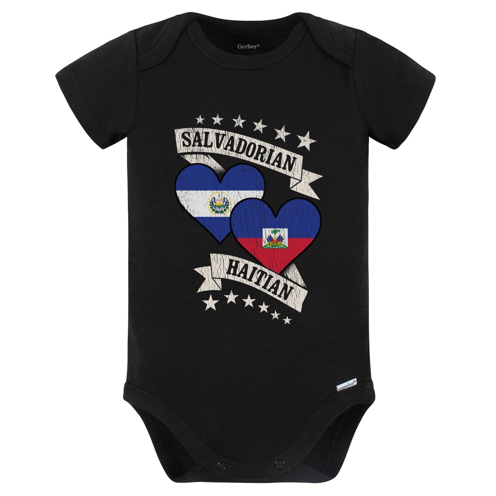 Luvly Salvadorian Haitian Heart Flags El Salvador Haiti Baby Bodysuit ...