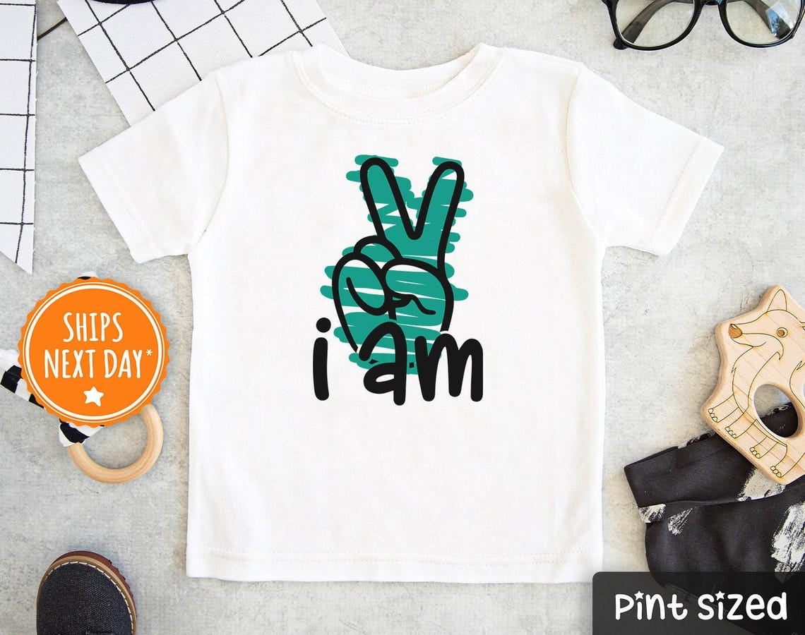 Luvly Second Birthday Boy Toddler Shirt - Cute I Am Two Peace Sign ...