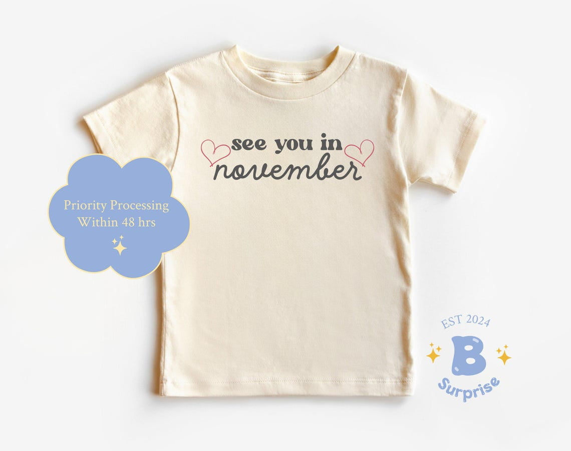Luvly See You In November Shirt | Fall Baby Announcement Tee | Heart ...