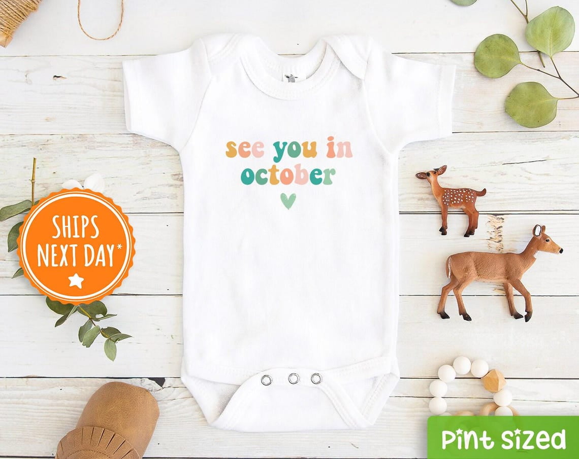 Luvly See You In October Pregnancy Announcement Baby Onesies® - Coming ...