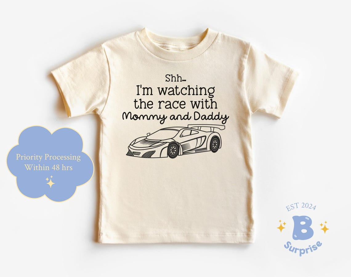 Luvly Shh I'M Watching The Race With Mommy & Daddy Toddler Shirt ...