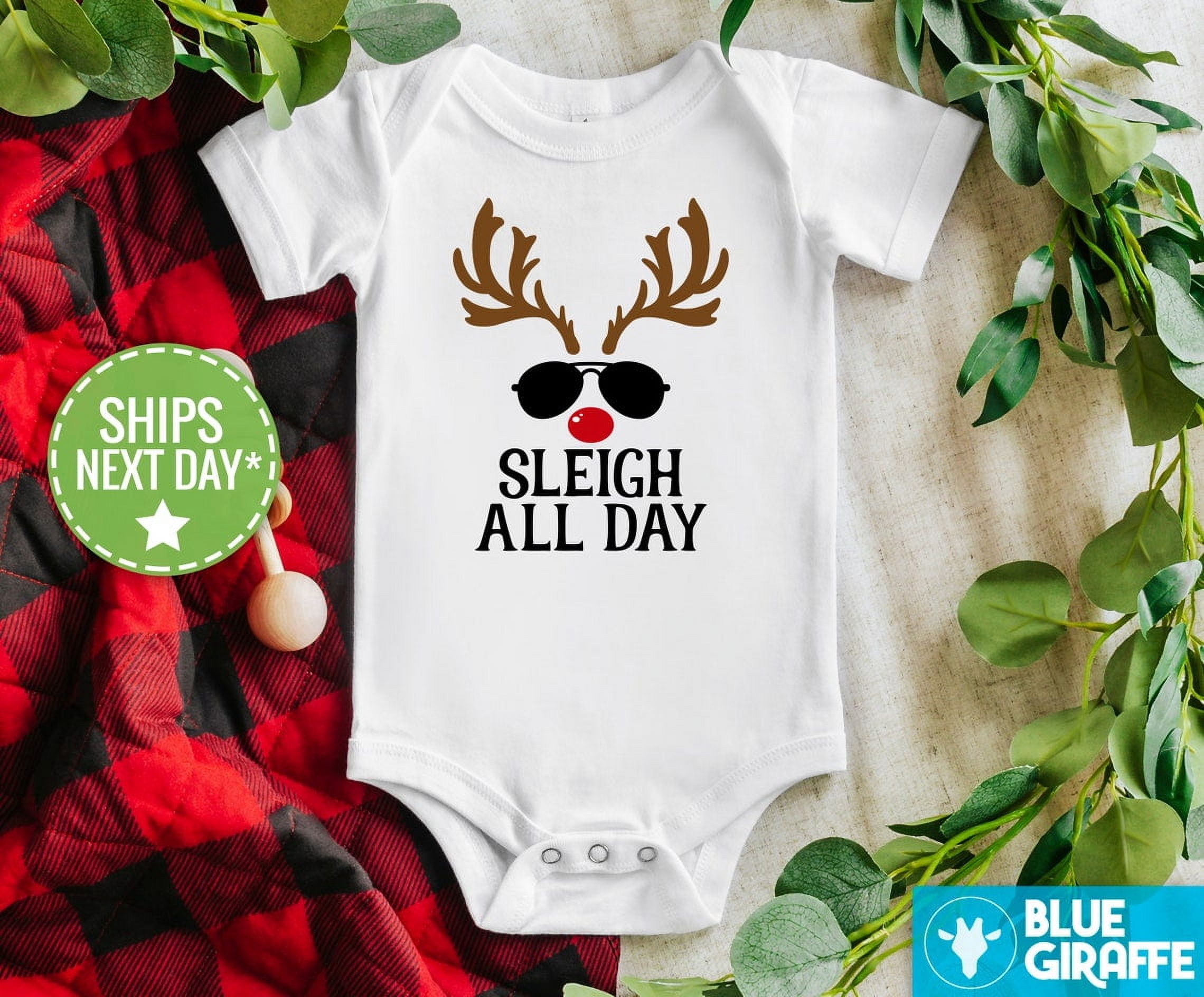 Luvly Sleigh All Day Baby, Funny Reindeer Bodysuit, Cute Christmas Baby ...