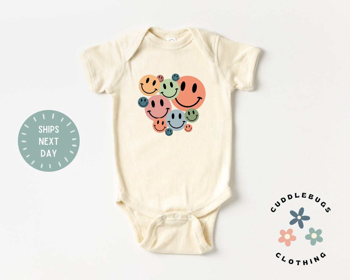 Luvly Smiley Faces Baby Onesies® Bodysuit - Retro Happy Faces Collage ...