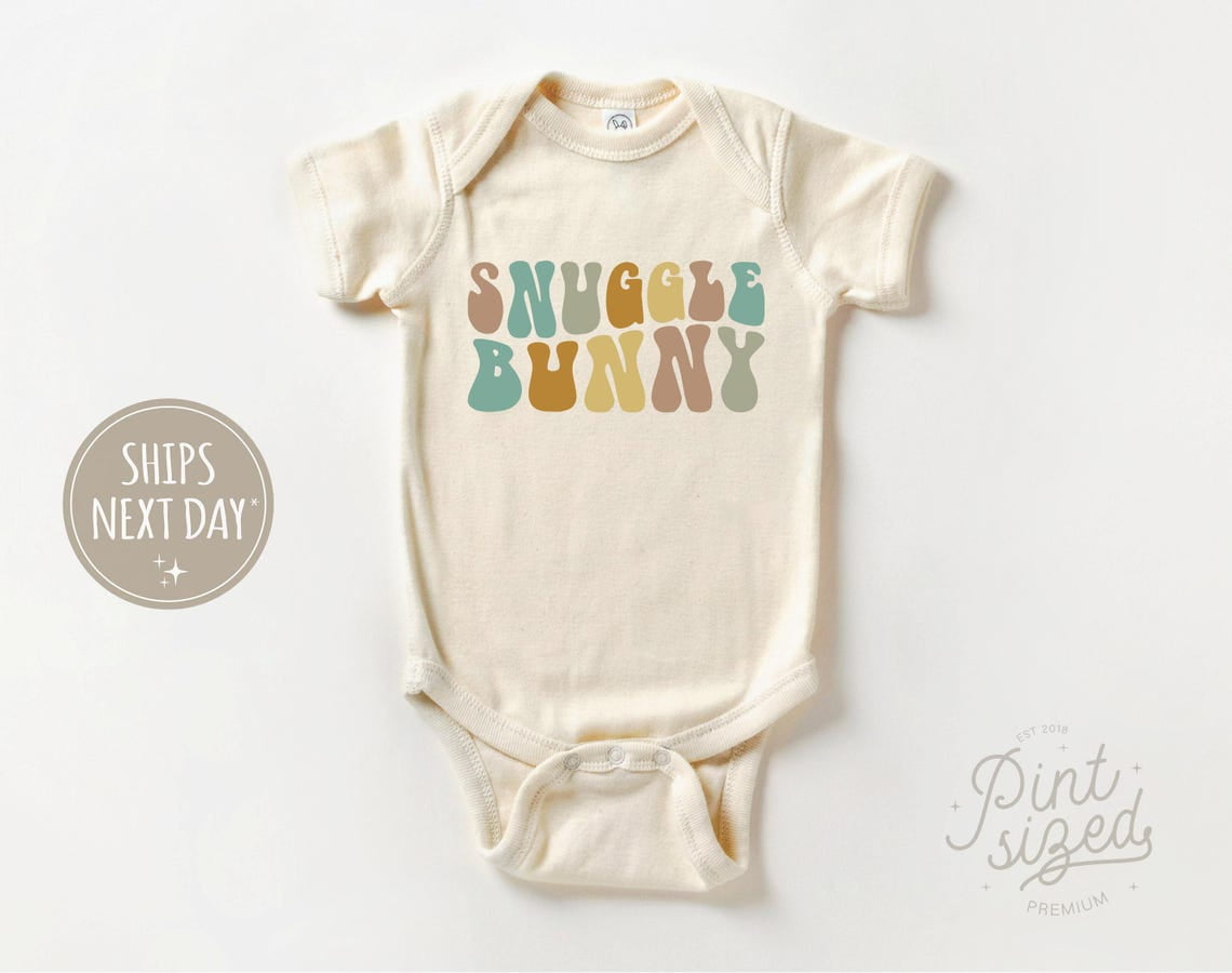Luvly Snuggle Bunny - Retro Easter Bodysuit - Cute Little Bunny Natural ...