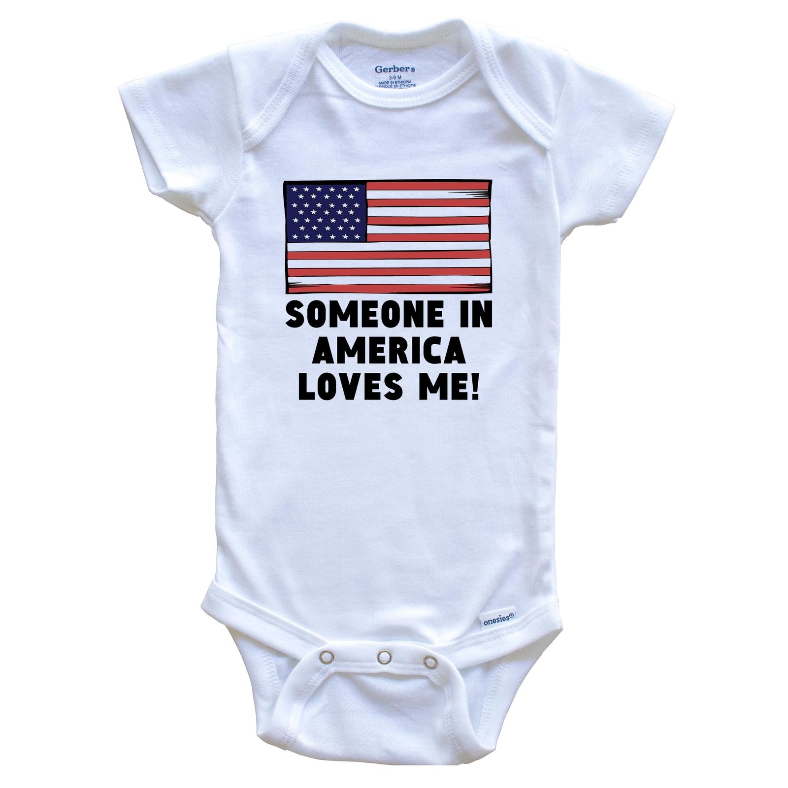 Luvly Someone In America Loves Me American Flag Baby Bodysuit, New Born ...